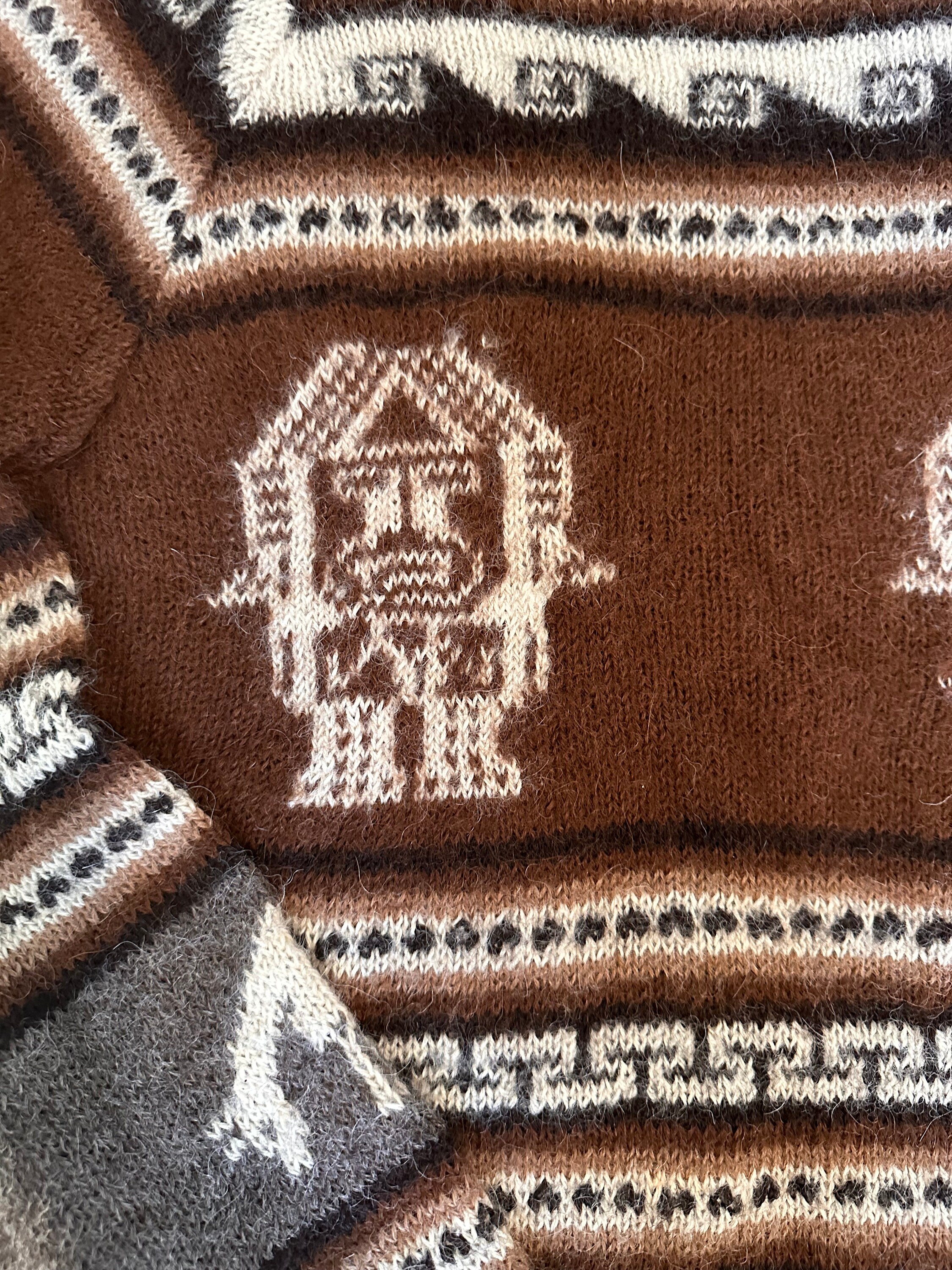 Vintage 1970s Peruvian Alpaca Wool Hand Knit Sweater in Browns and ...