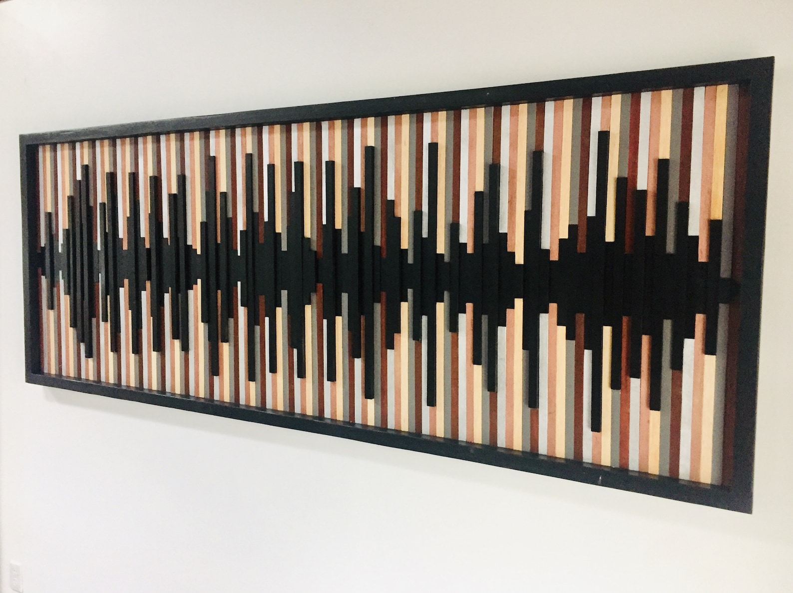 Recycled Wood Sound Wave Sculpture, Abstract Sound Wave Mosaic ...