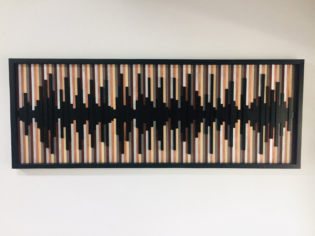 Recycled Wood Sound Wave Sculpture, Abstract Sound Wave Mosaic ...