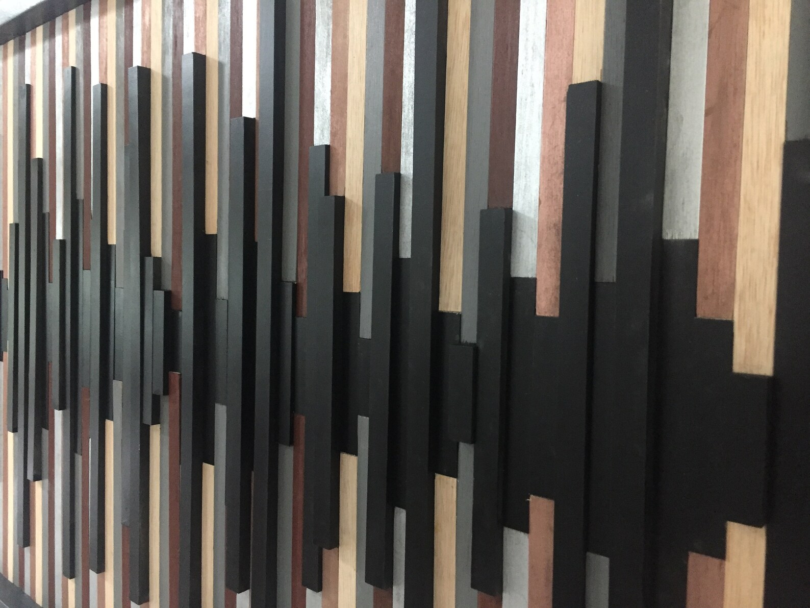 Recycled Wood Sound Wave Sculpture, Abstract Sound Wave Mosaic ...