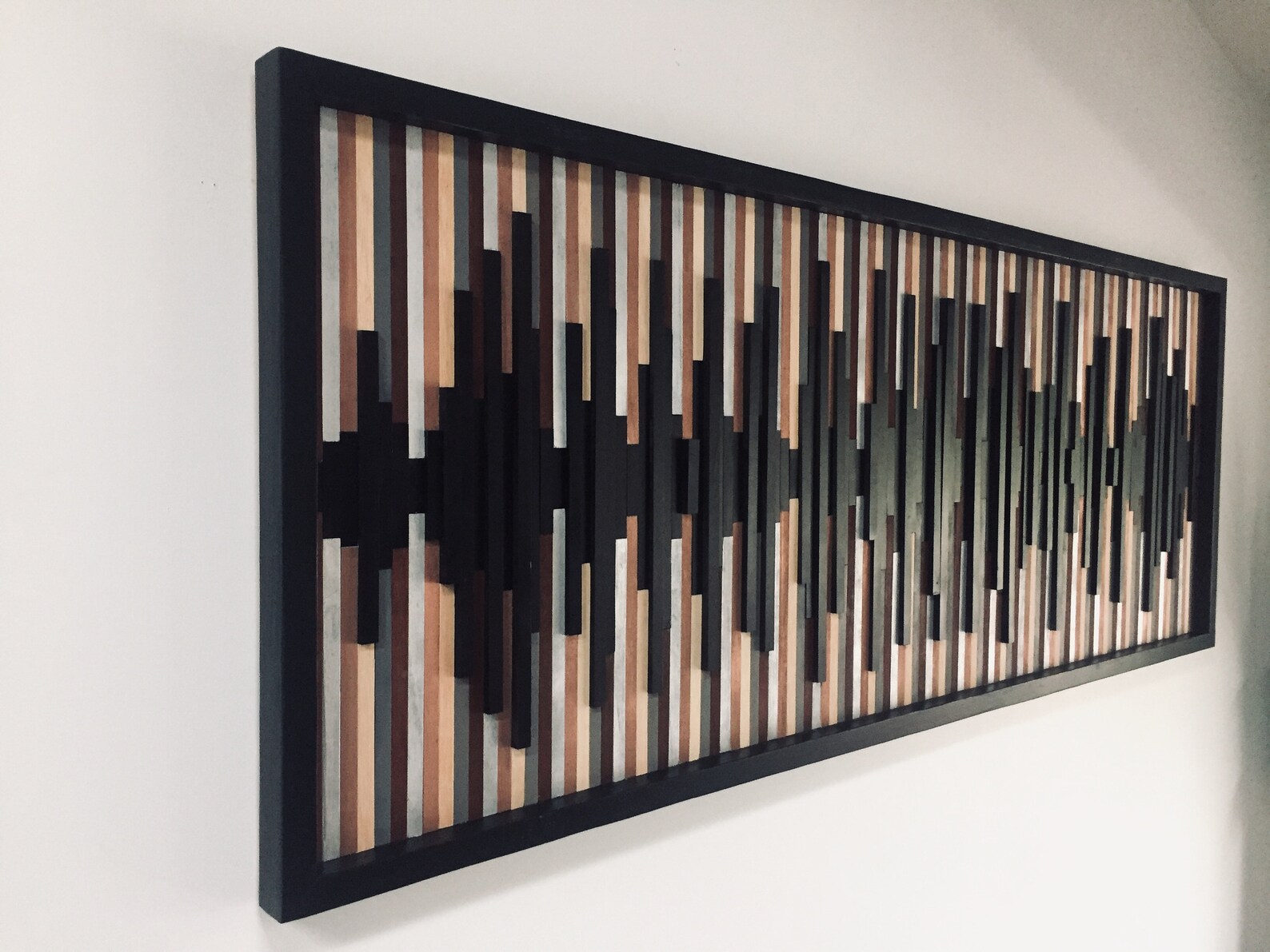 Recycled Wood Sound Wave Sculpture, Abstract Sound Wave Mosaic ...