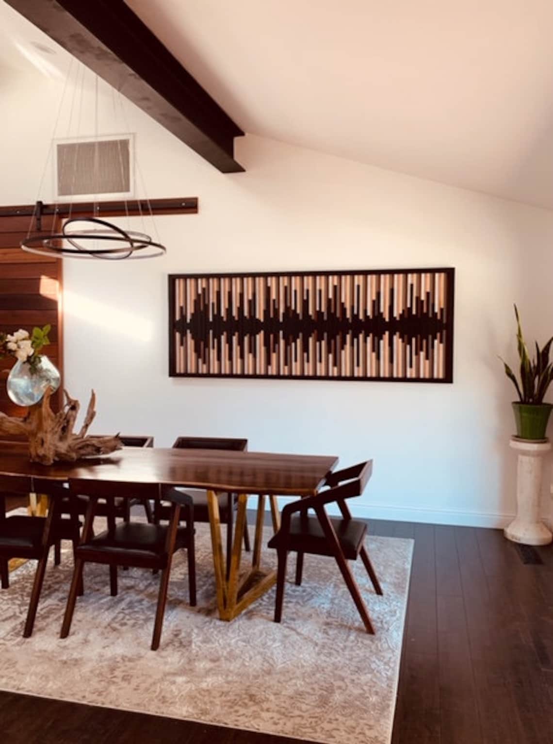 Recycled Wood Sound Wave Sculpture, Abstract Sound Wave Mosaic ...