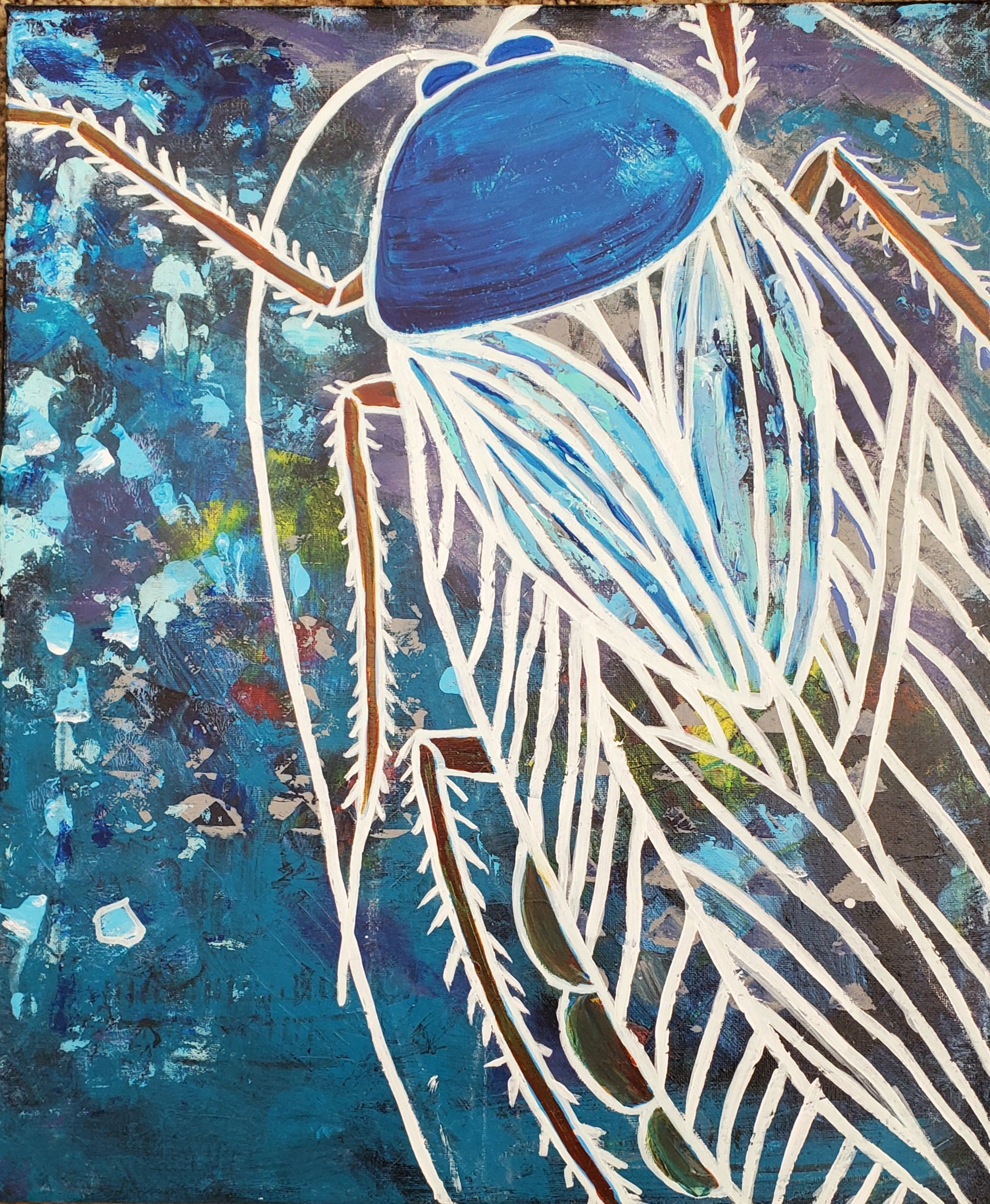Original 16x20 Cockroach Art Vibrant Acrylic Painting in Cool Tones ...