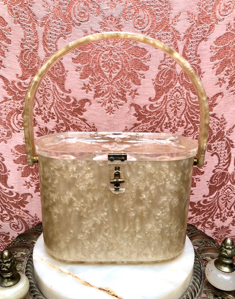 Vintage 1960's Champagne LUCITE BOX Purse W/cherries - Etsy
