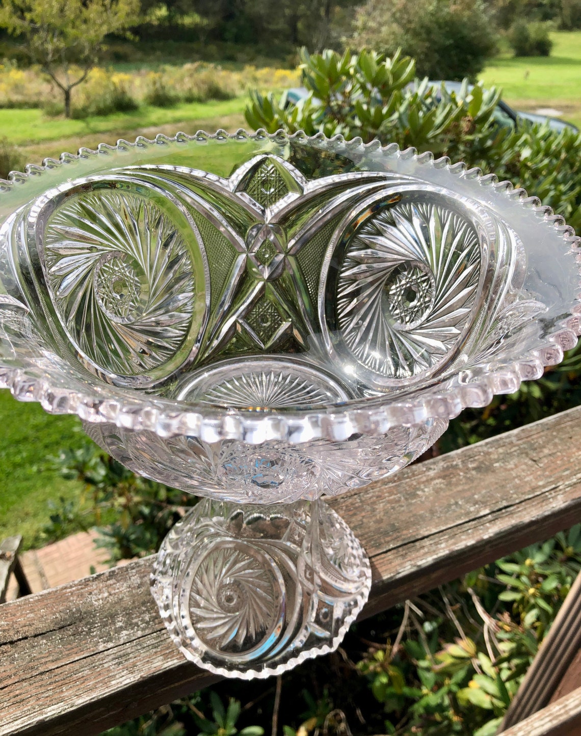 Victorian EAPG Press Cut Flint Glass CRYSTAL PUNCHBOWL on - Etsy