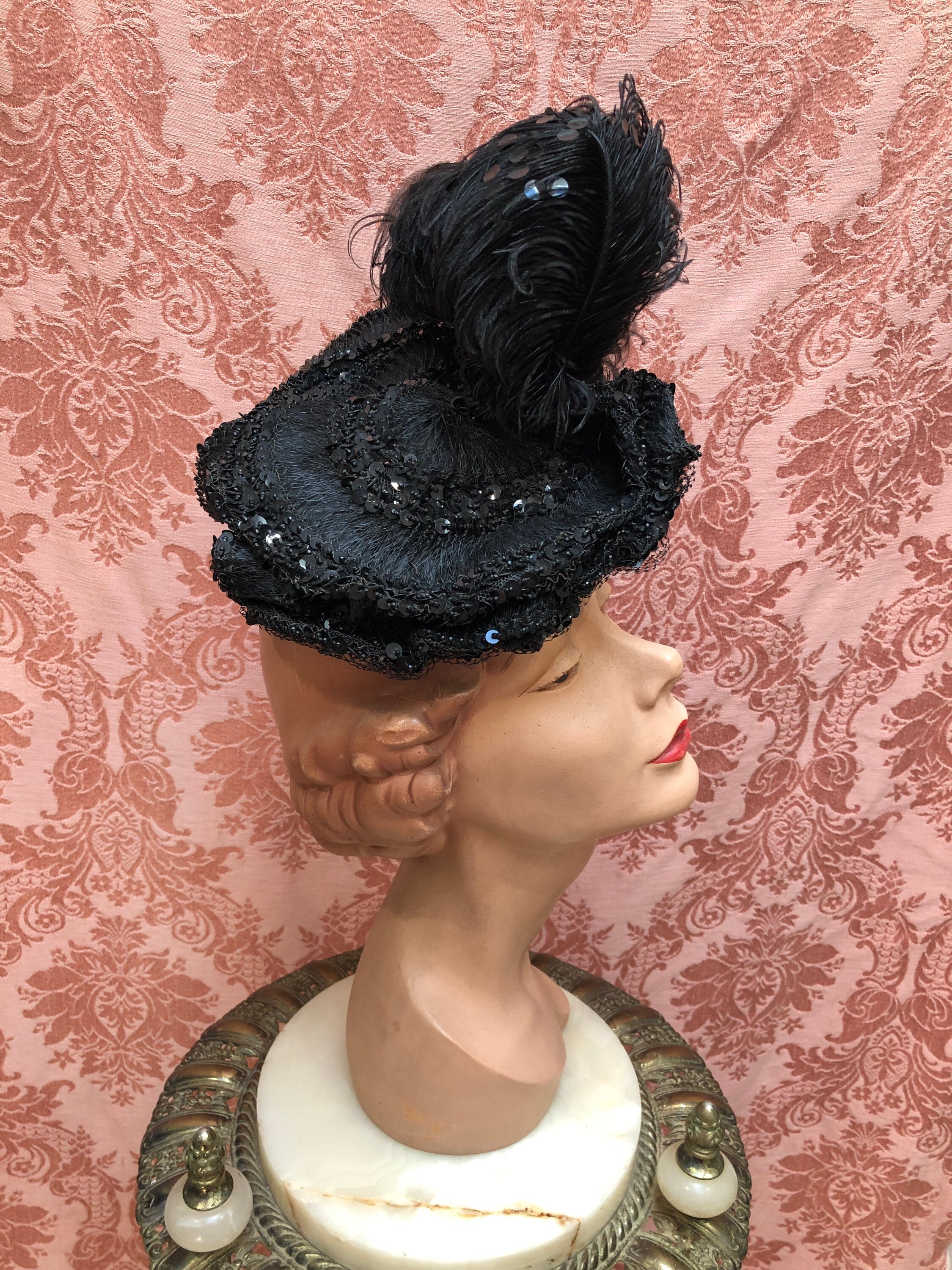 Antique Victorian MOULIN ROUGE Parisian Jet SEQUIN Bonnet | Etsy