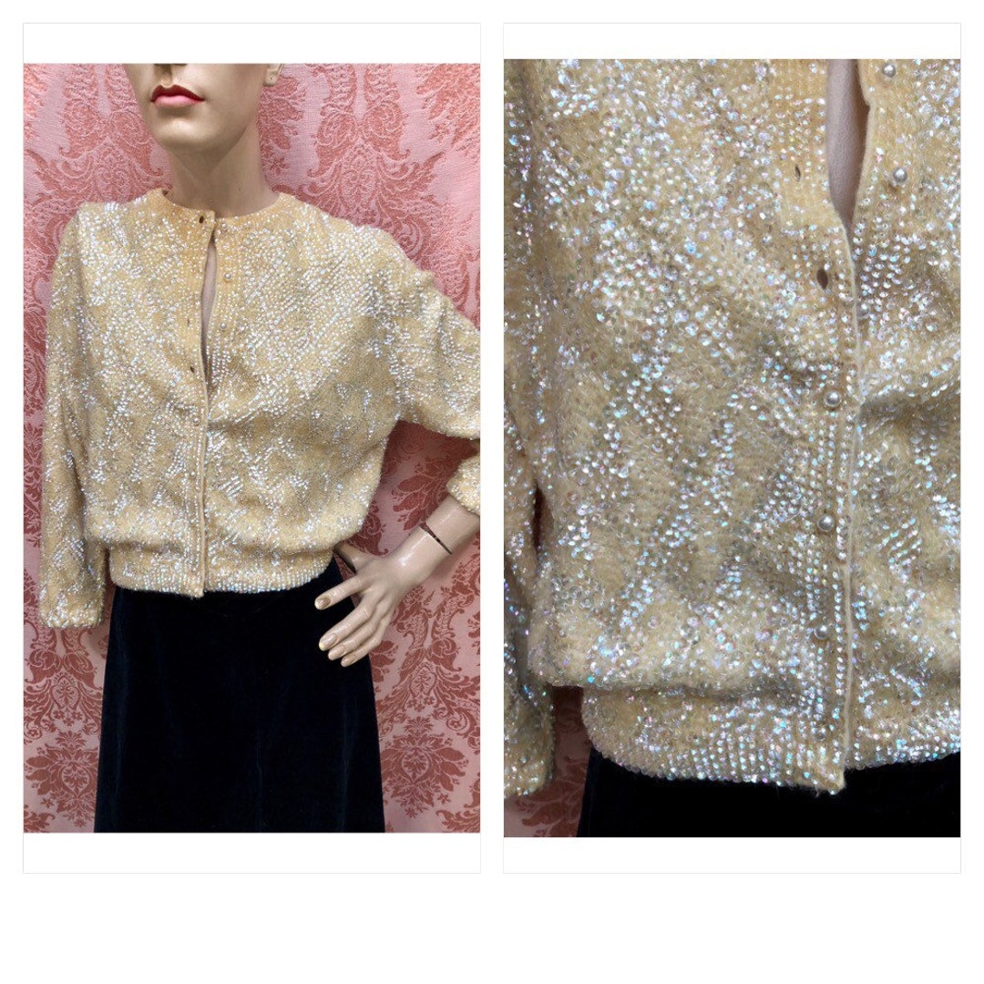 Vtg 1950s Aurora Borealis SEQUIN Beaded Cocktail Cardigan - Etsy