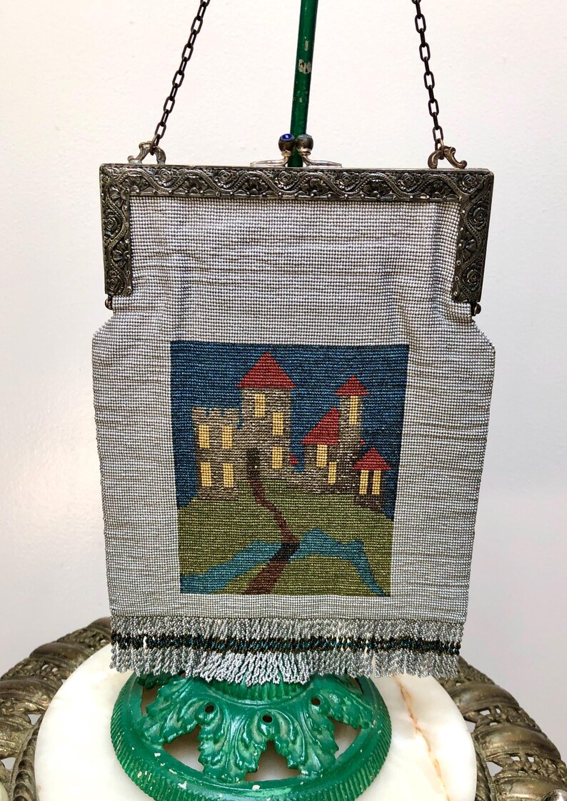 Antique 1900s Micro-beaded CASTLE SCENIC Purse - Etsy