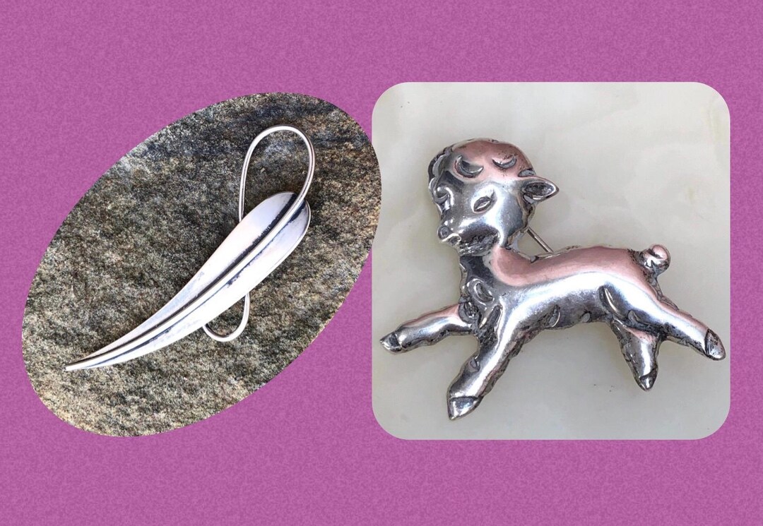 Lot-2) Vtg 1940s Mexican Sterling LITTLE LAMB & Leaf Pins - Etsy