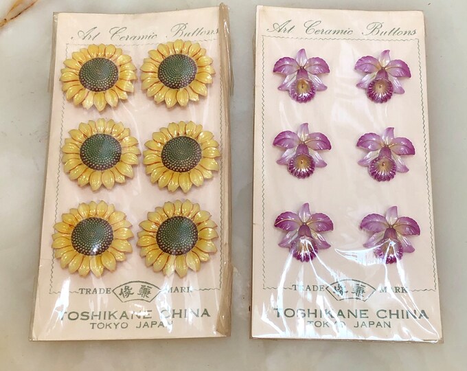 1940s TOSHIKANE Japan CERAMIC Buttons Orchids-sunflowers - Etsy