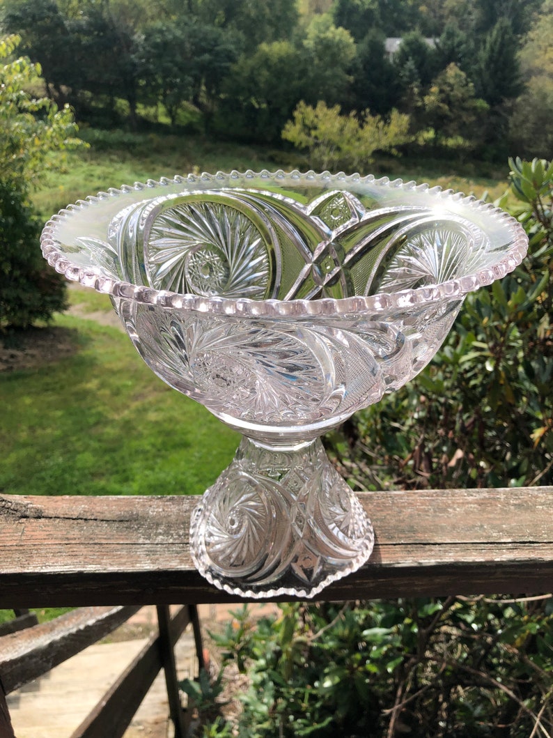 Victorian EAPG Press Cut Flint Glass CRYSTAL PUNCHBOWL on - Etsy
