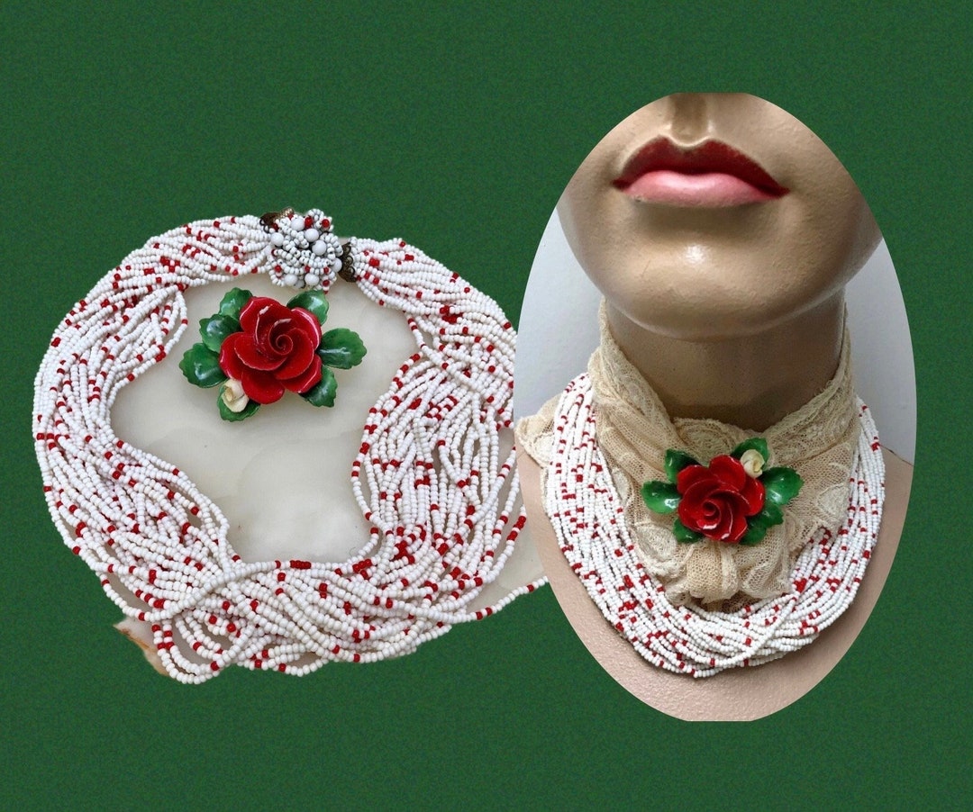 1950s Red-wht TORSADE & Staffordshire Red Rose Brooch - Etsy