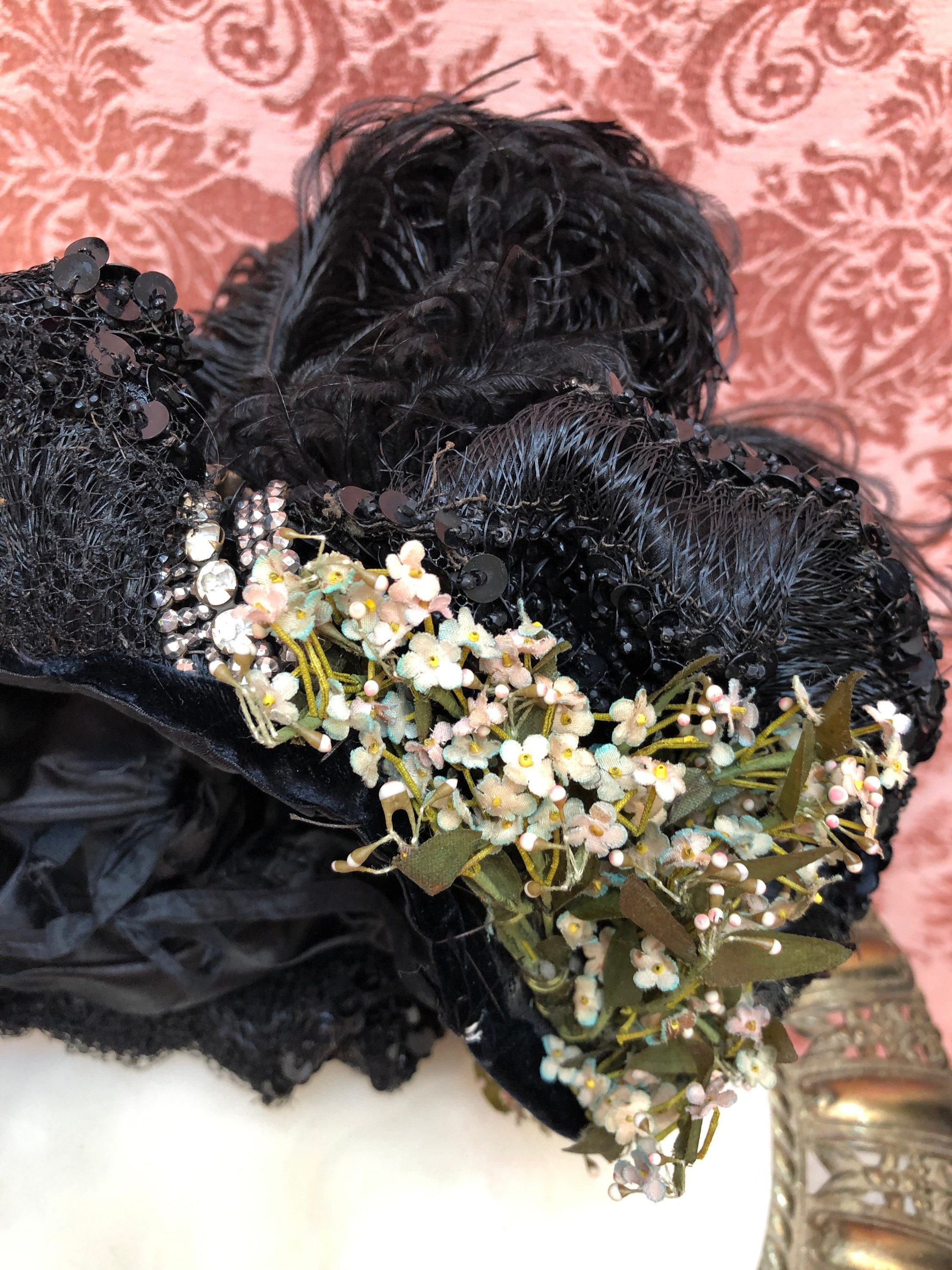 Antique Victorian MOULIN ROUGE Parisian Jet SEQUIN Bonnet | Etsy