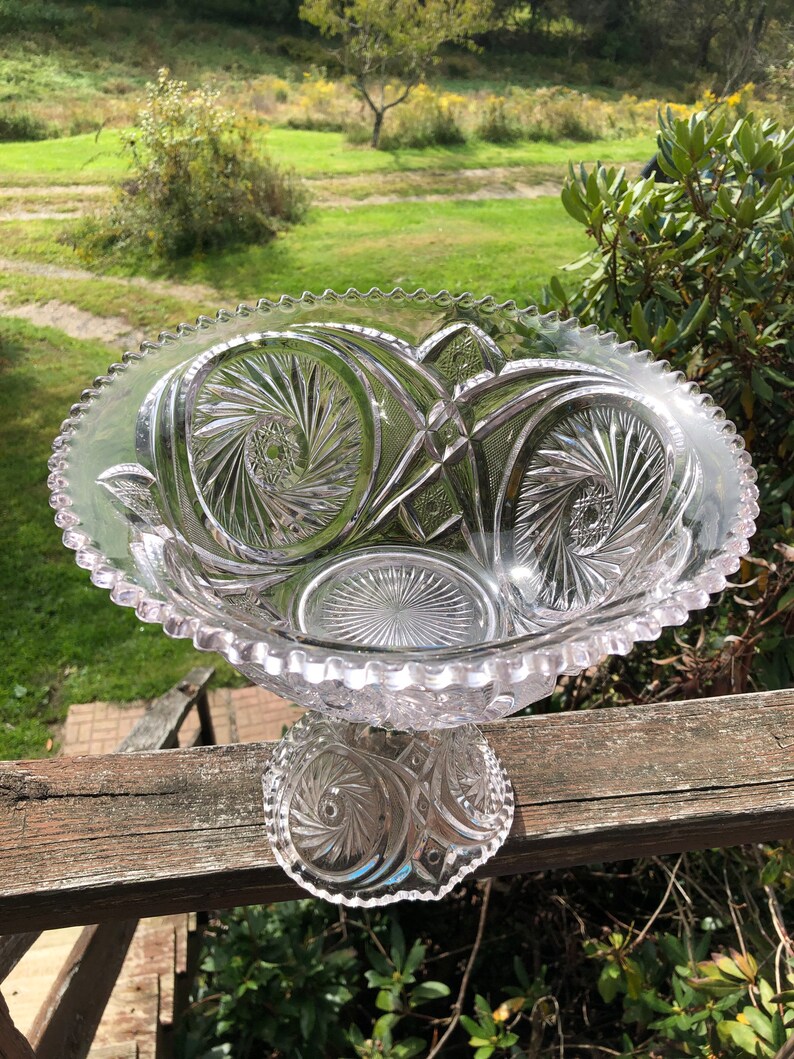 Victorian EAPG Press Cut Flint Glass CRYSTAL PUNCHBOWL on - Etsy