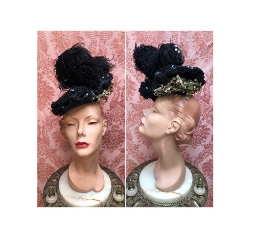 Antique Victorian MOULIN ROUGE Parisian Jet SEQUIN Bonnet - Etsy