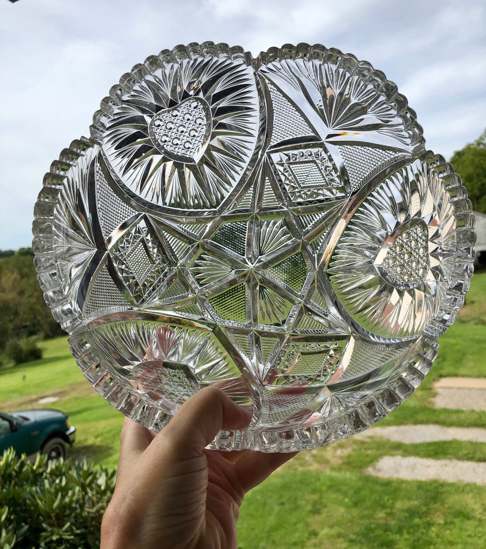 Victorian EAPG Press Cut CRYSTAL Fruit Bowl W/hearts - Etsy