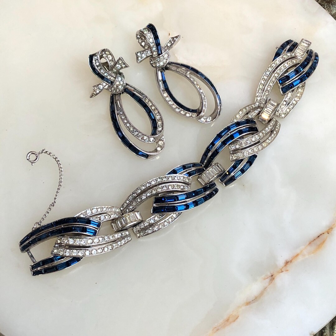 VTG 1950s BOUCHER Sapphire Baguette Deco Redux Demi-parure - Etsy