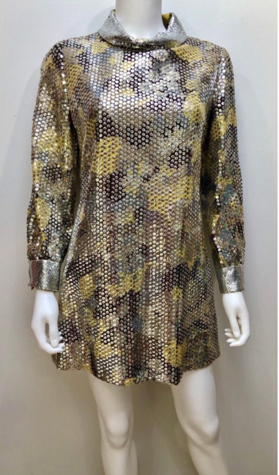 Vtg 1960s Mod Mirror Sequin GO-GO Mini-Dress - Gem