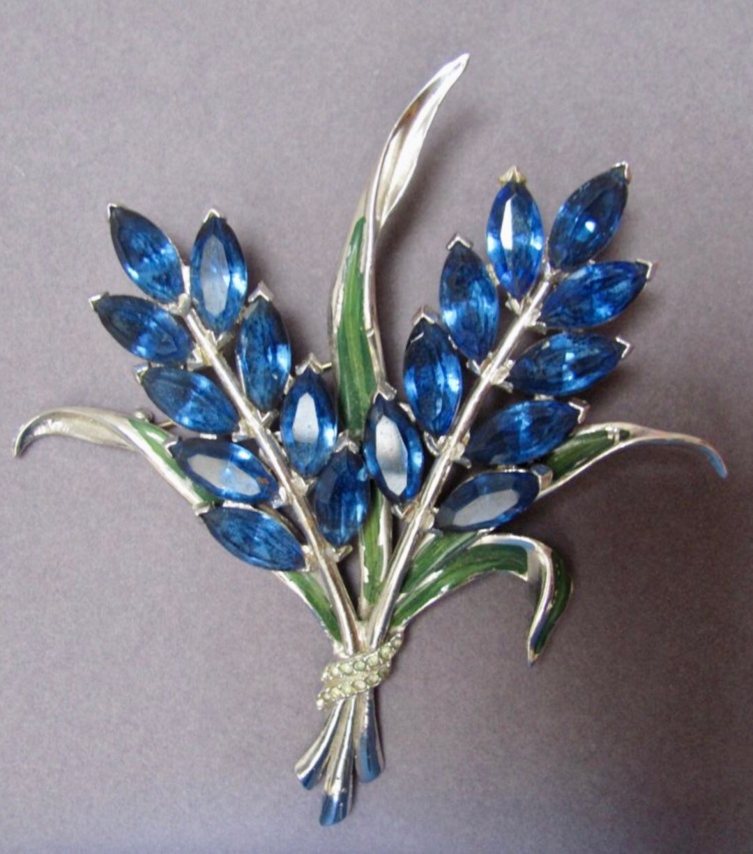 Vtg 1940s CORO BLUE HYACINTH Flower Marquise & Enamel Brooch - Etsy