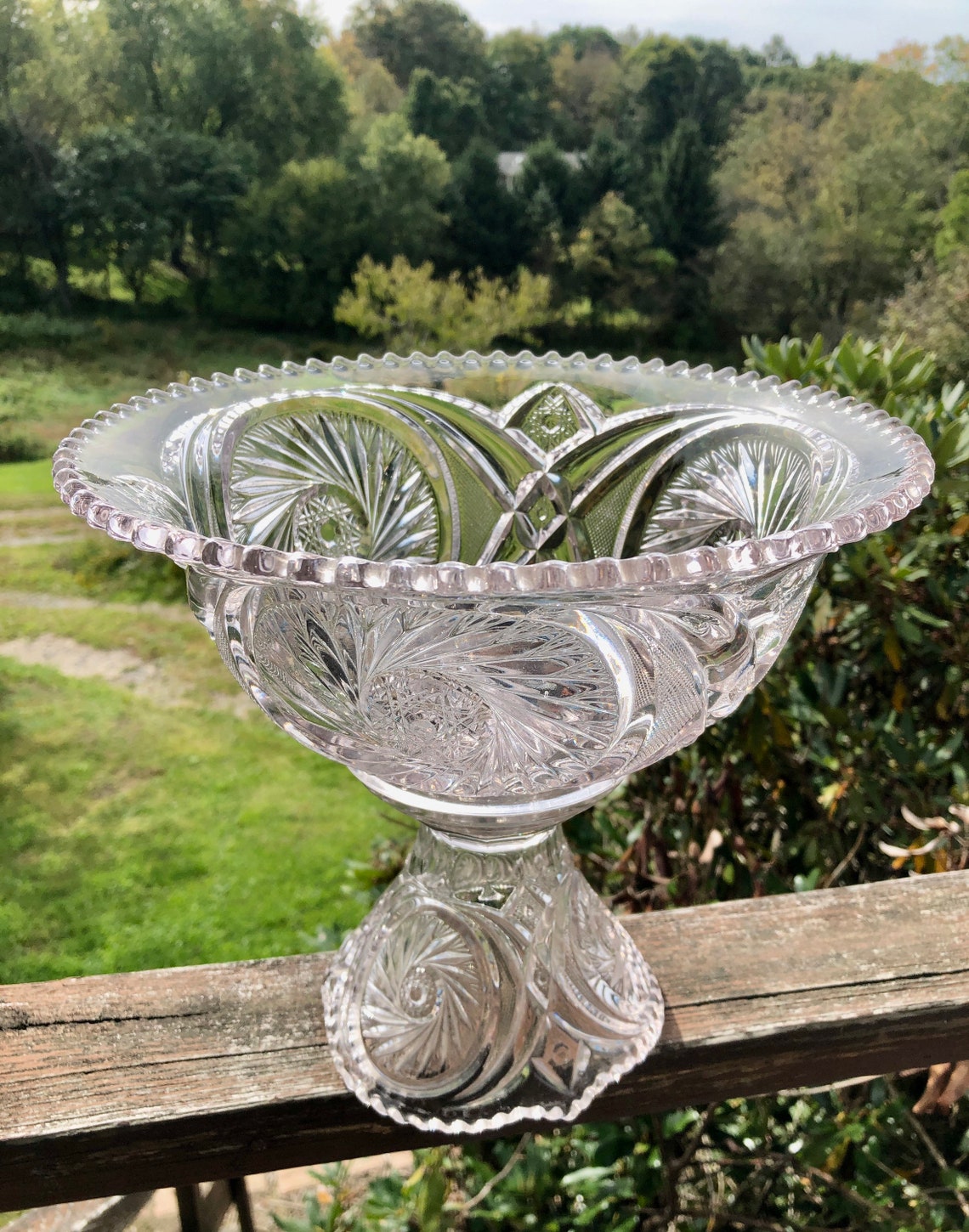Victorian EAPG Press Cut Flint Glass CRYSTAL PUNCHBOWL on - Etsy