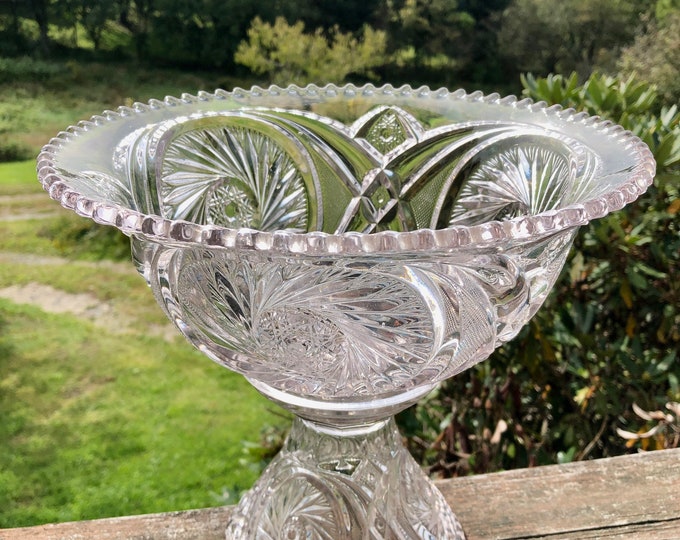 Victorian EAPG Press Cut Flint Glass CRYSTAL PUNCHBOWL on Stand - Etsy