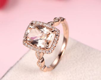 Antique Morganite Engagement Ring Cushion Cut Rose Gold Art | Etsy