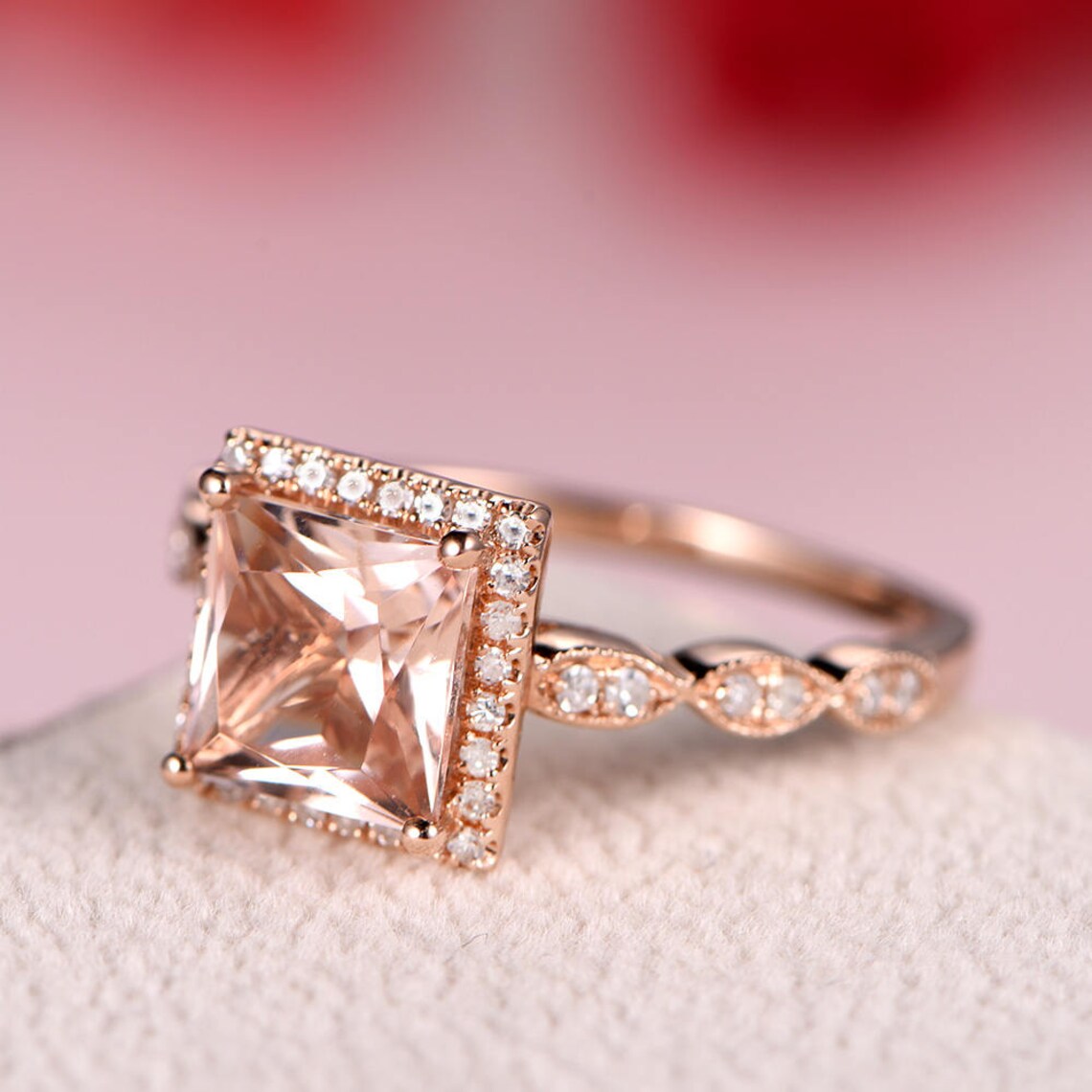 Princess Cut Pink Morganite Engagement Ring 14k Rose Gold - Etsy