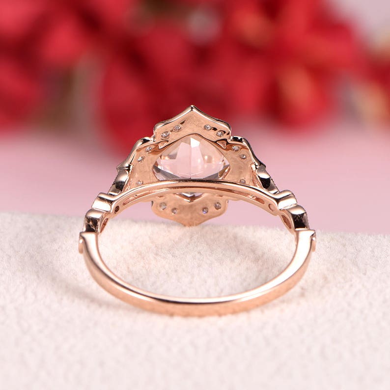 Antique Morganite Engagement Ring Cushion Cut Rose Gold Art - Etsy