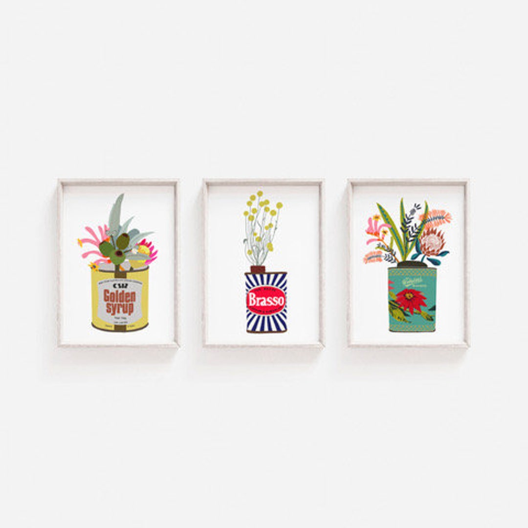 Australian Native Flowers Art Print Set, Vintage Tins (digital Print ...