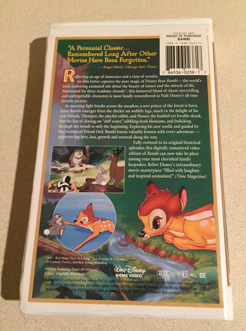 Collectors Item: Bambi 1997 VHS Disney Masterpiece Collection 55th ...
