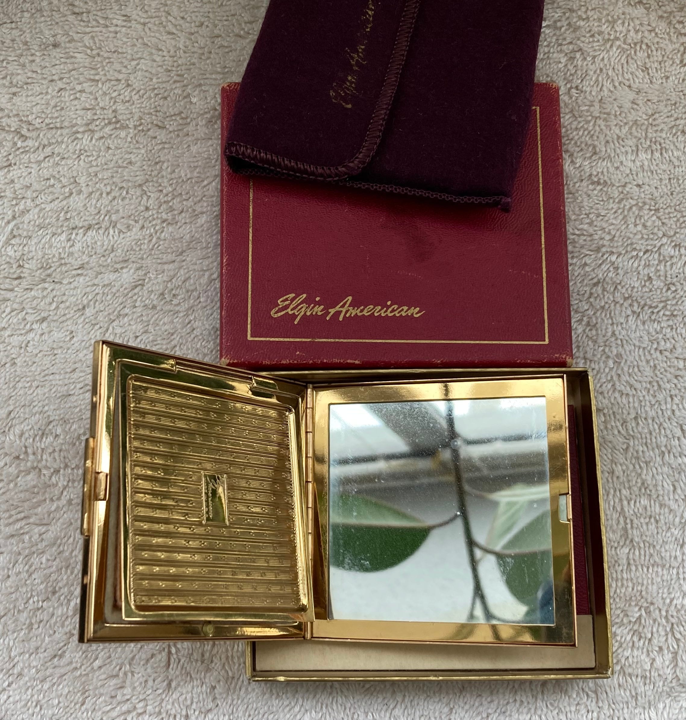 Vintage Elgin American Compact With Original Box Etched Rose Gold Tone ...