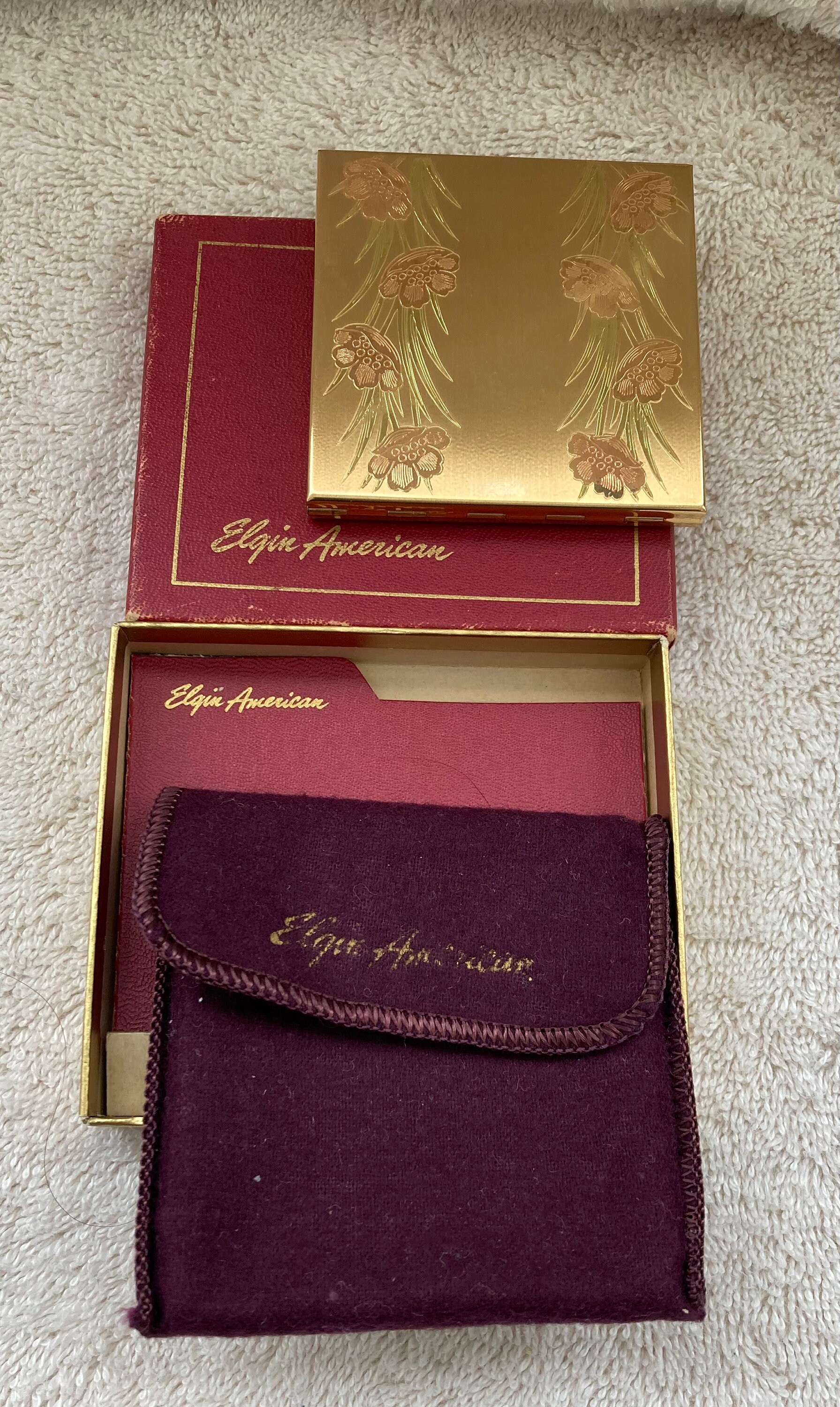 Vintage Elgin American Compact With Original Box Etched Rose Gold Tone ...