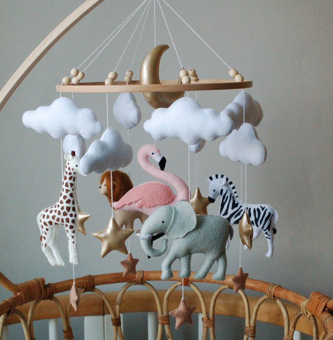 Baby Mobile Neutral Animals Africa Nursery Mobile Felt Africa Safari ...
