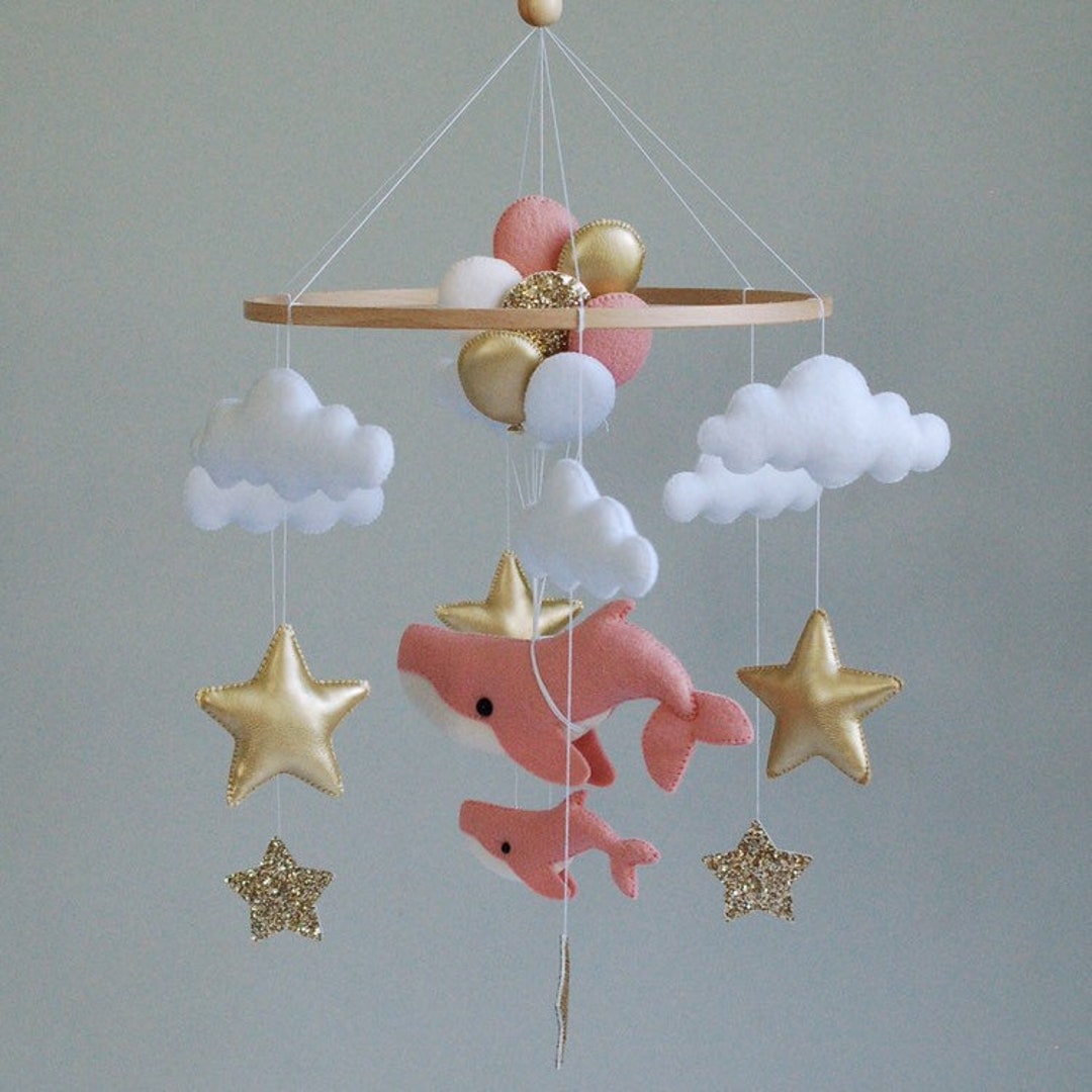 Mom and Baby Whale Mobile Girl Nursery Felt Sea Creatures Ocean Waves ...