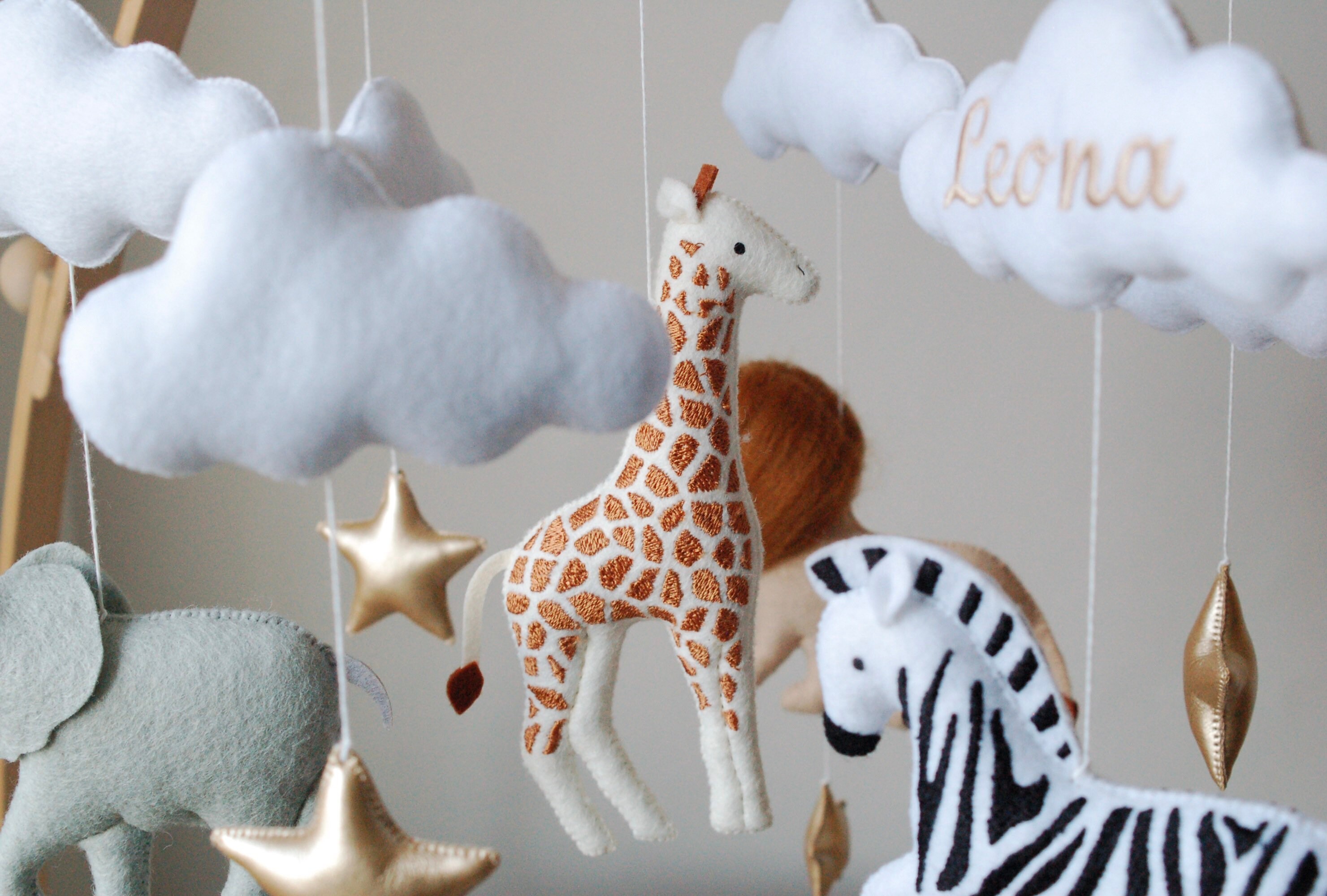 Safari Animals Mobile with Embroidered spots Baby neutral | Etsy