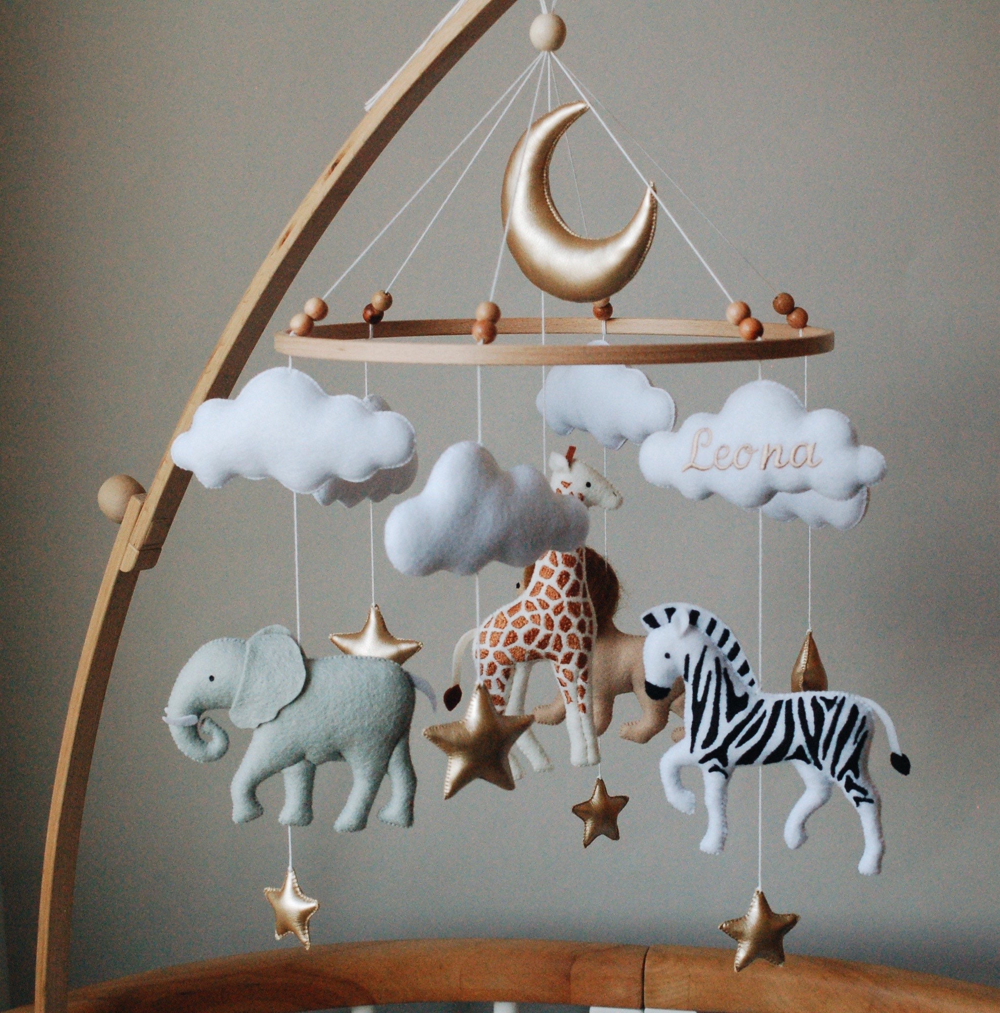 Safari Animals Mobile with Embroidered spots Baby neutral | Etsy