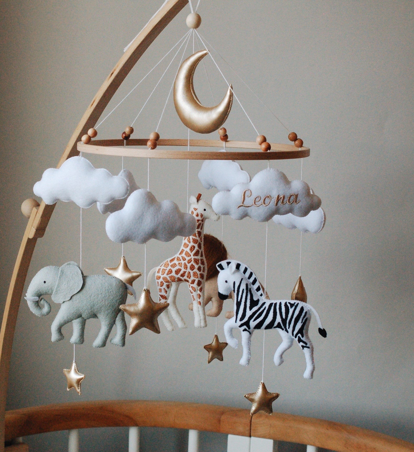 Safari Animals Mobile with Embroidered spots Baby neutral | Etsy