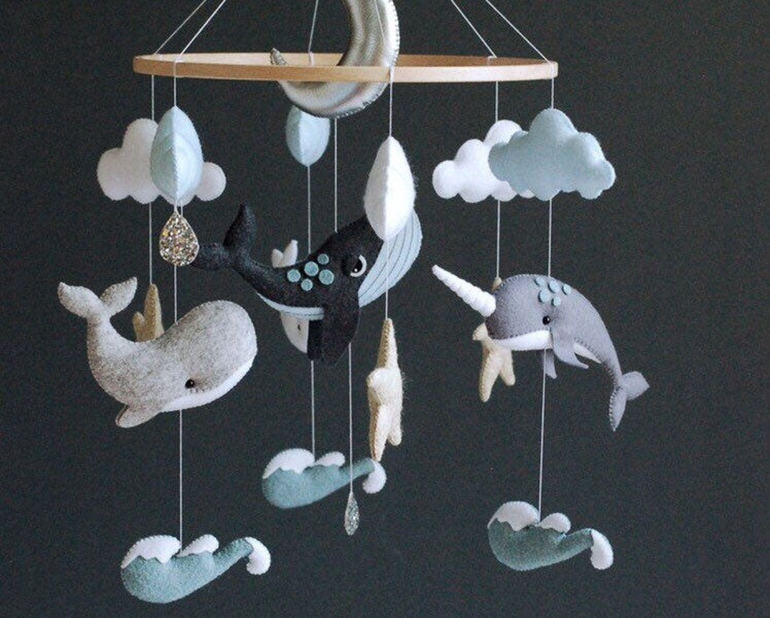 Baby Mobile Whale Nursery Felt Baby Mobile Boy Narwhal Dolphin Sea ...