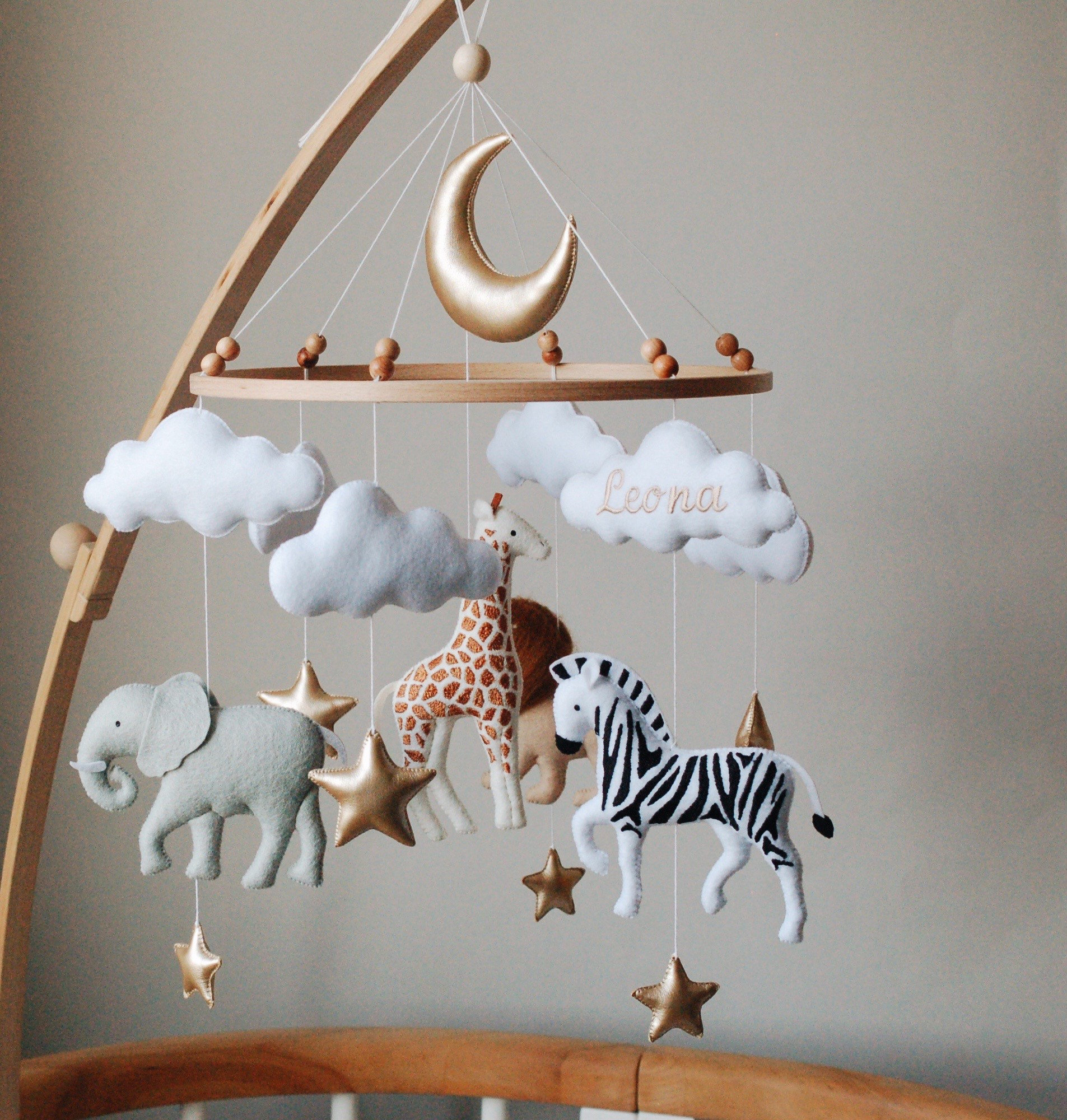 Safari Animals Mobile with Embroidered spots Baby neutral | Etsy