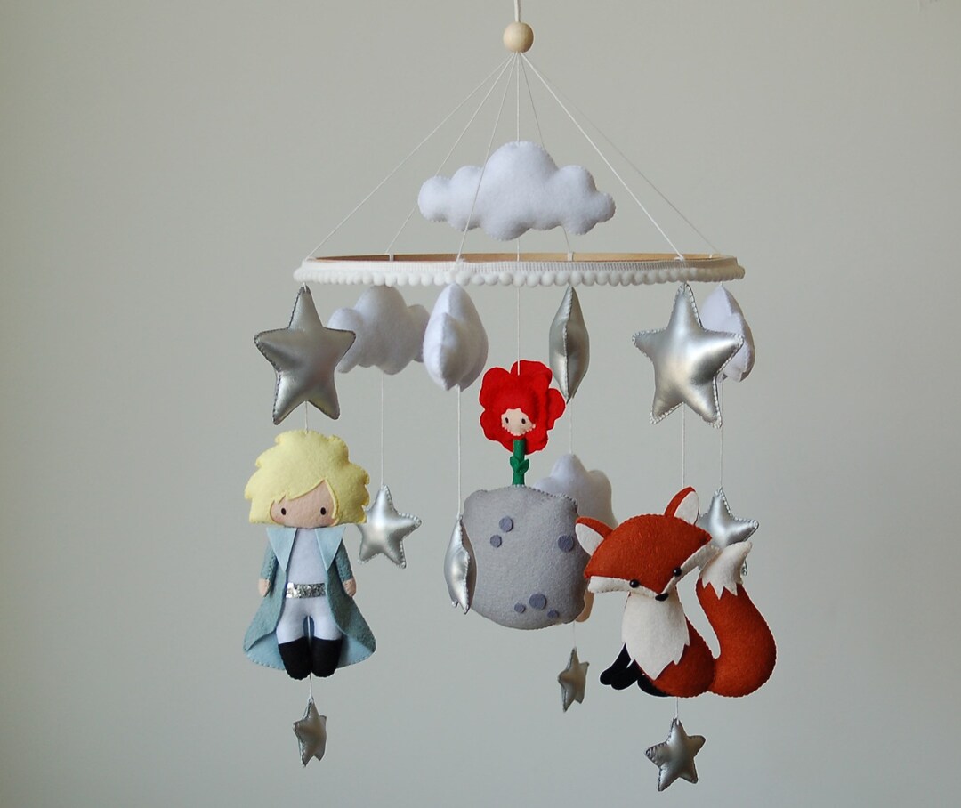 The Little Prince Baby Mobile, Gray Felt Nursery Decor, Baby Shower ...