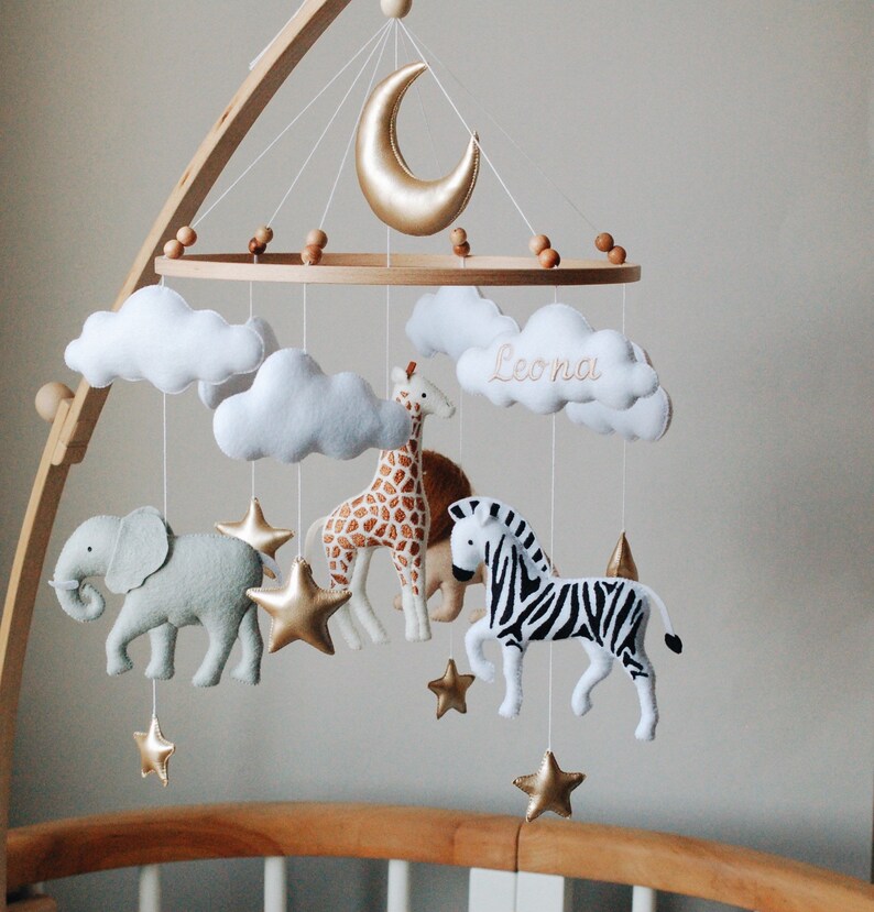 Safari Animals Mobile With Embroidered Spots Baby Neutral - Etsy