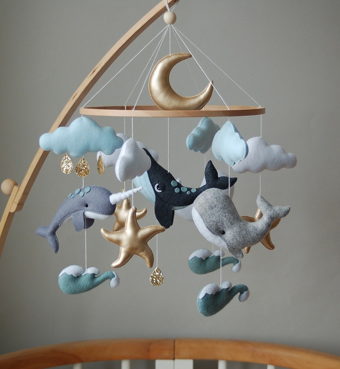 Whale Baby Mobile Nursery Felt Baby Mobile Boy Narwhal Dolphin Sea ...