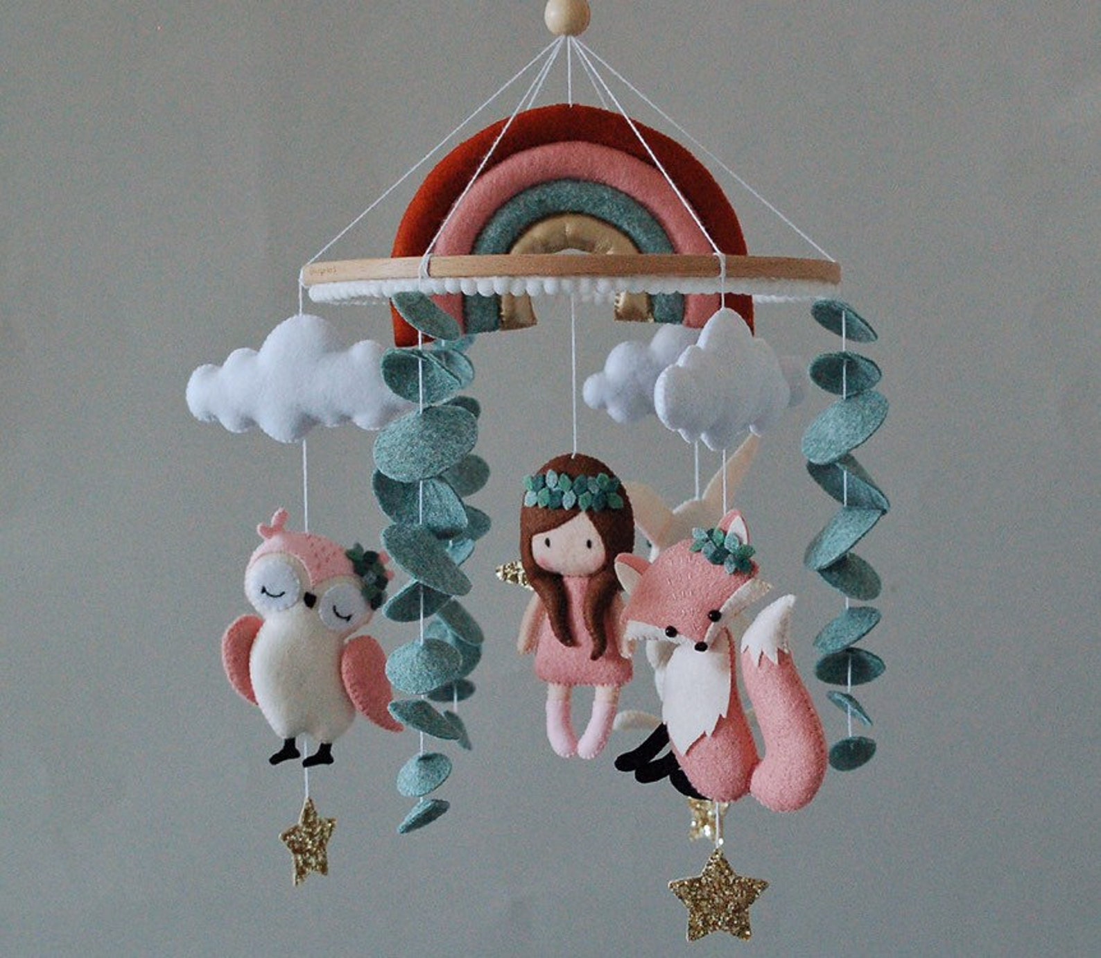 Baby Mobile Girl Princess Pink Nursery Mobile Rainbow White Rabbit Owl ...