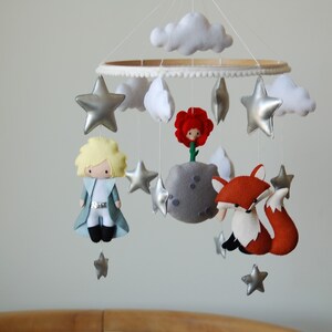 The Little Prince Baby Mobile, Gray Felt Nursery Decor, Baby Shower ...
