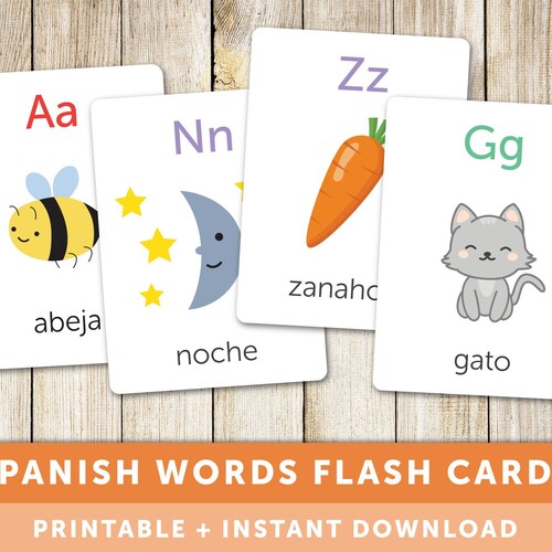 Spanish Flashcards for Kids / Printable Flash Cards / ABC - Etsy