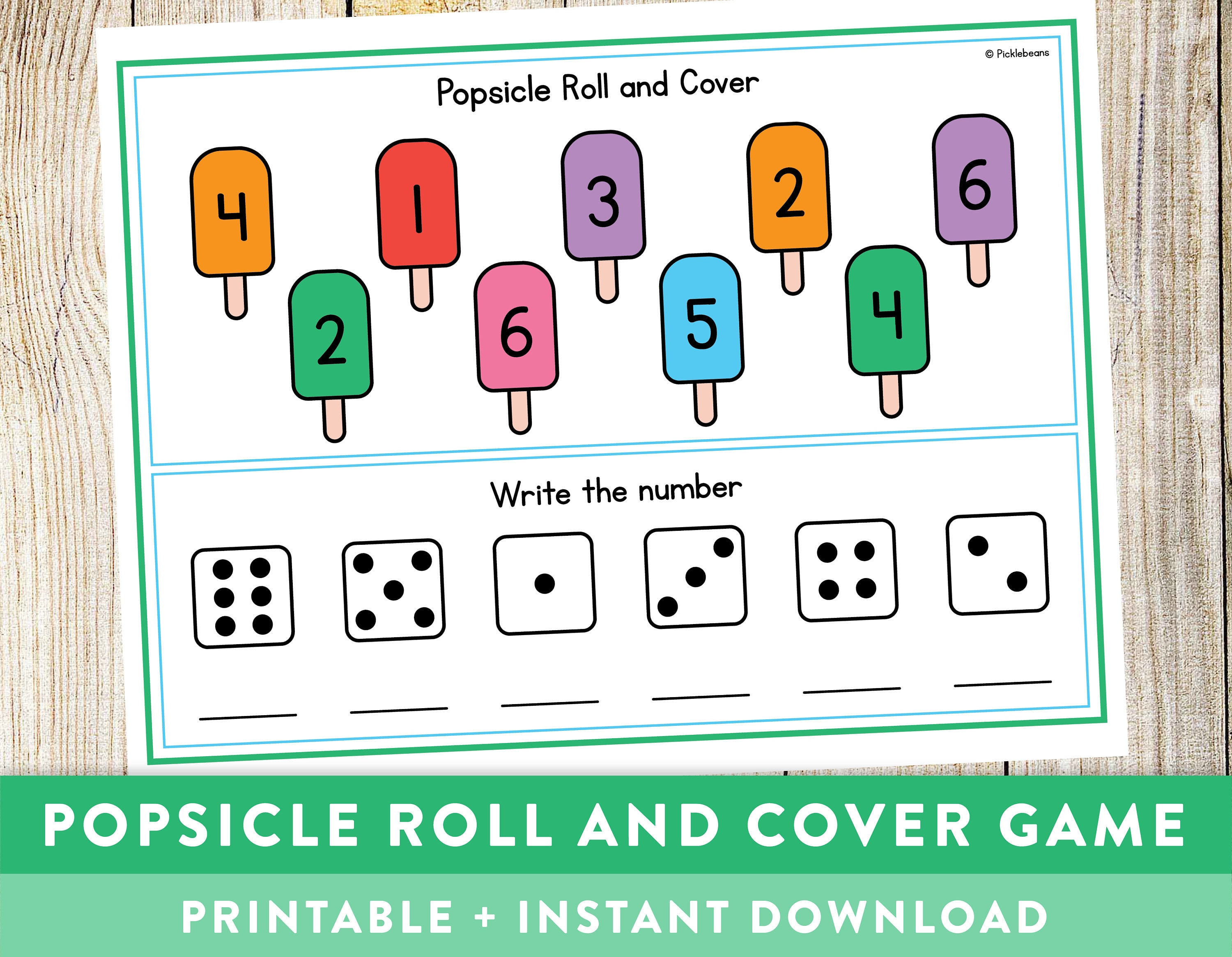 Popsicle Roll and Cover Game - Mathematics, 1st Grade, Kindergarten ...