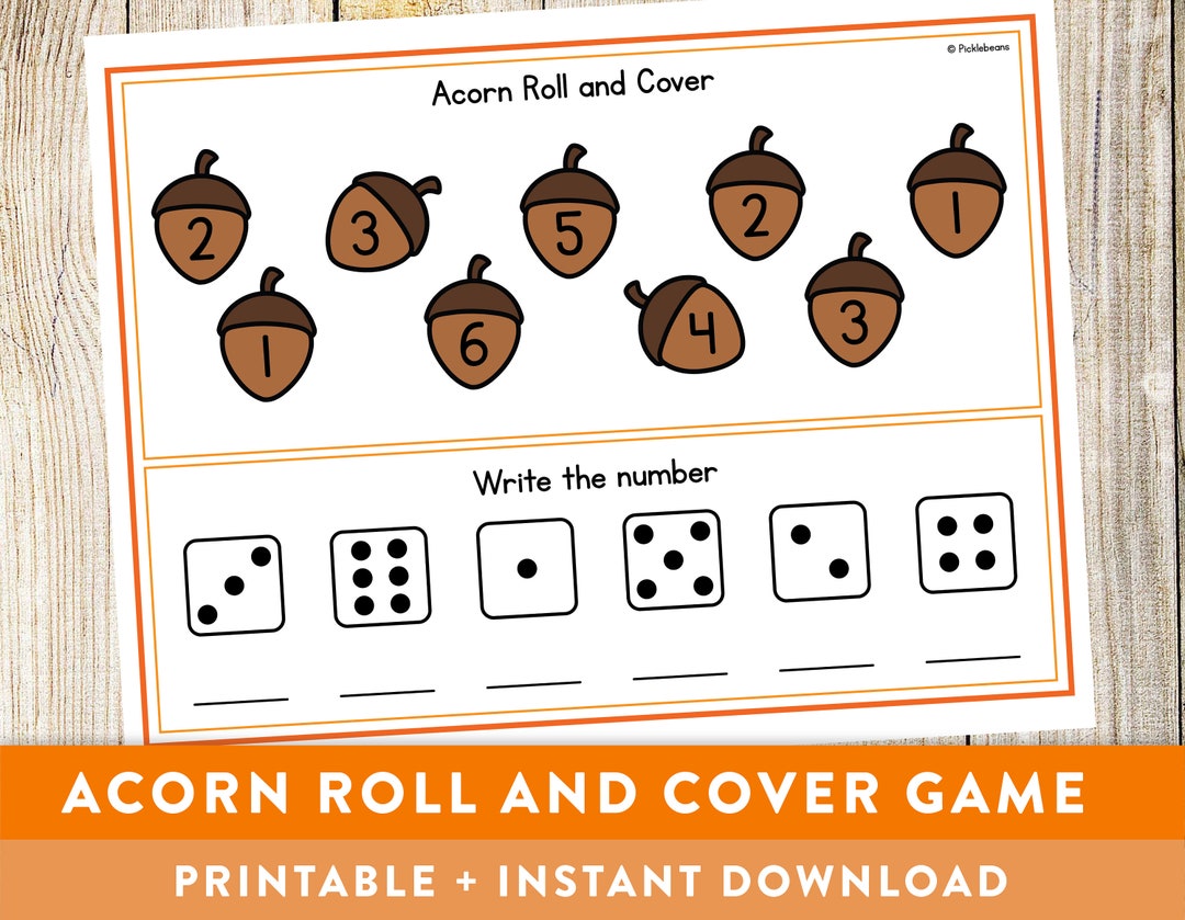 Acorn Autumn Fall Roll and Cover Game - Mathematics, 1st Grade ...