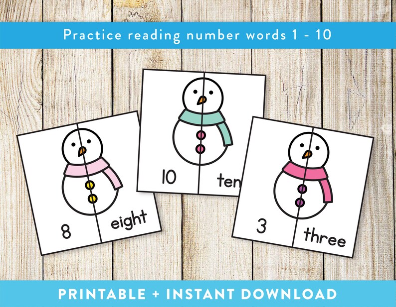 Snowman Number Word Match - Preschool, Toddler, Pre-k, Maths, Children ...