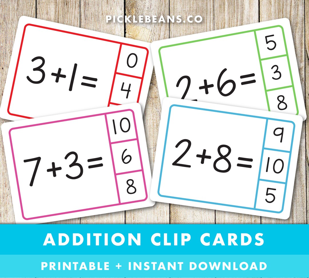 Addition Clip Cards - Mathematics, 1st Grade, Kindergarten, Kids ...
