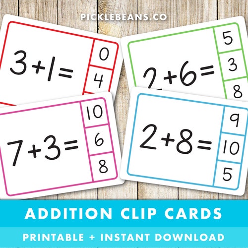 Addition Clip Cards Mathematics 1st Grade Kindergarten - Etsy
